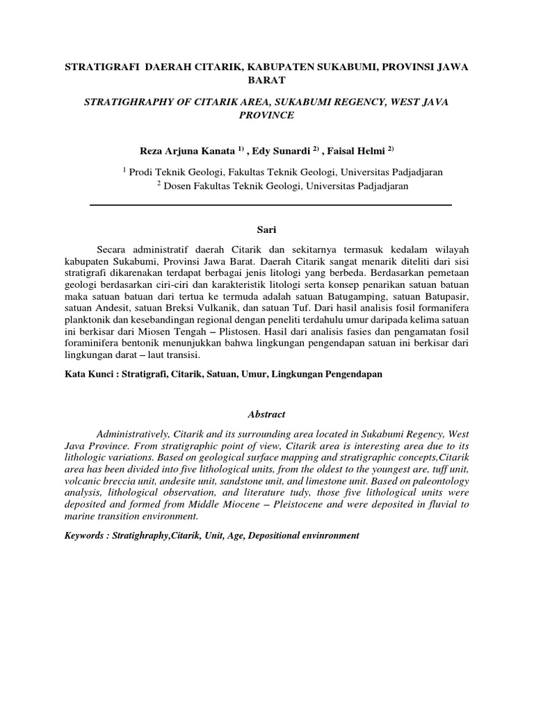 Stratigrafi Daerah Citarik Kabupaten Sukabumi Jawa Barat | PDF
