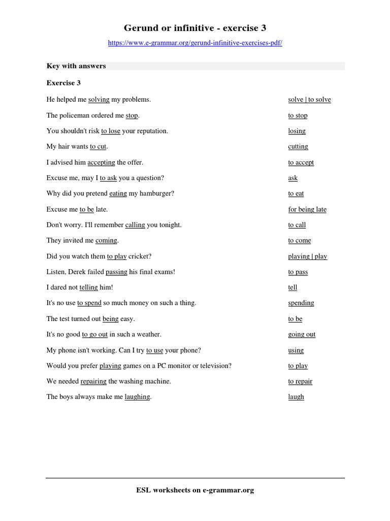 Gerund and Infinitive Exercises PDF | PDF