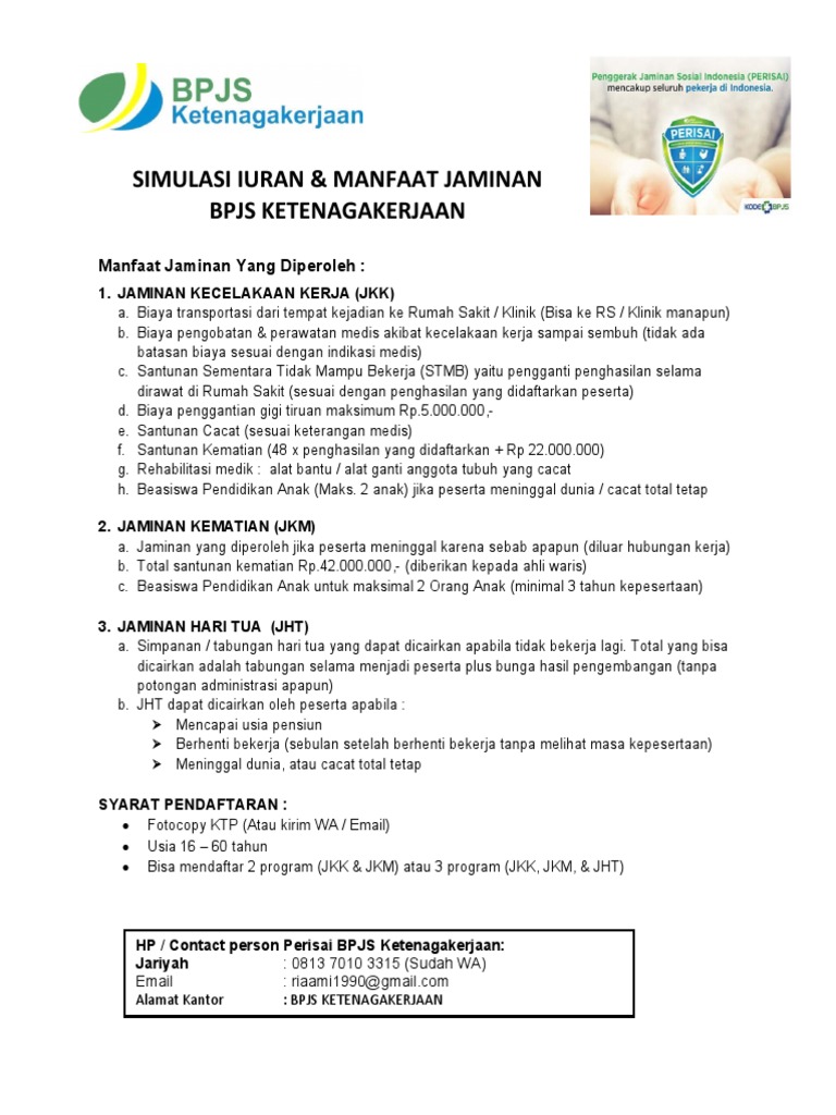 Simulasi Iuran & Manfaat Bpu BPJSTK | PDF | Bisnis | Pengelolaan Keuangan & Uang