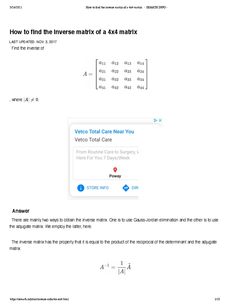 How To Find The Inverse Matrix of A 4x4 Matrix - SEMATH INFO | PDF ...
