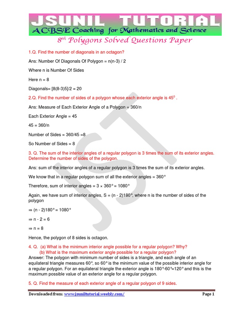 8 Polygons Solved Questions Paper | PDF | Triangle | Angle