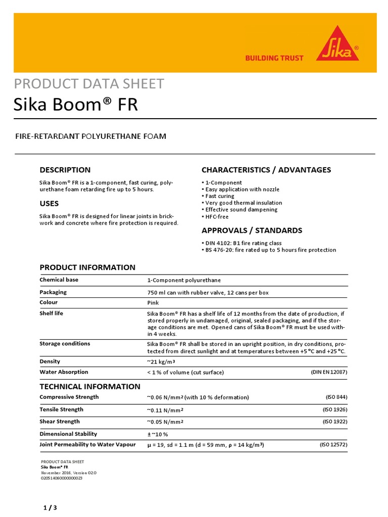 Sika Boom® FR: Product Data Sheet | PDF | Foam | Polyurethane