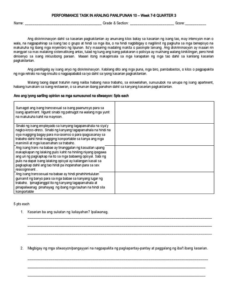 Performance Task in Ap 10 Week 7-8 q3 | PDF