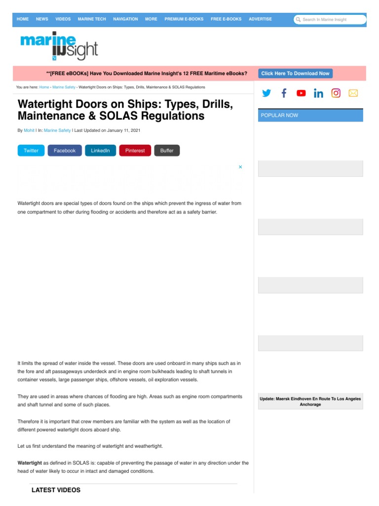 Watertight Doors On Ships: Types, Maintenance & SOLAS Regulations | PDF ...