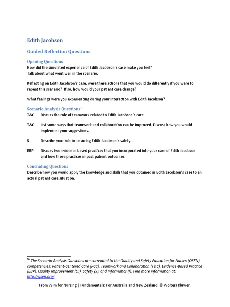 Edith Jacobson: Guided Reflection Questions | PDF