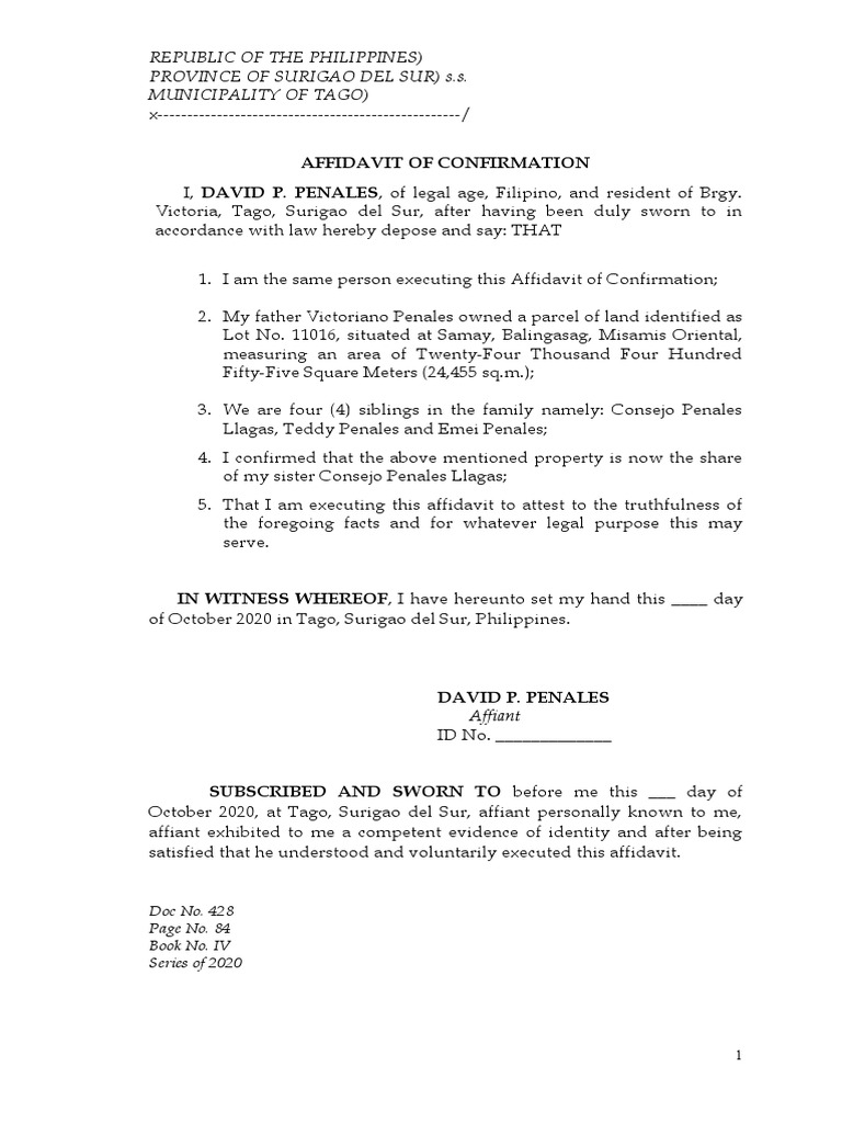 Affidavit of Confirmation - Penales | PDF | Politics | Social Science