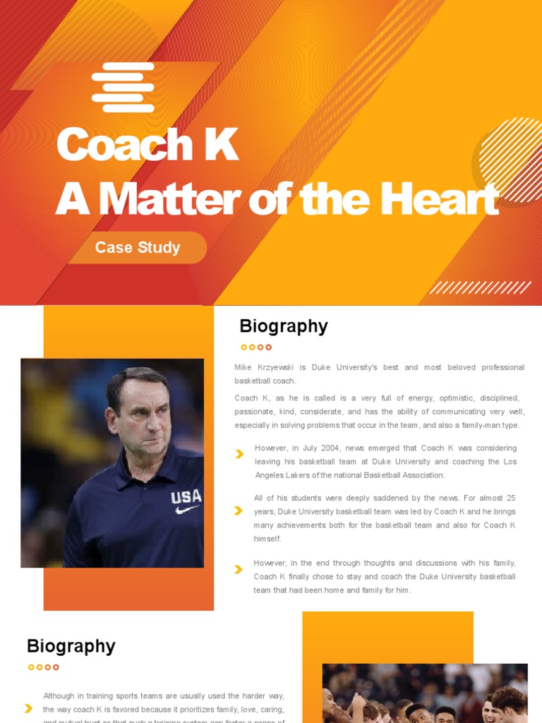 Case Study - Coach K A Matter of Heart - Group B | PDF | Leadership ...