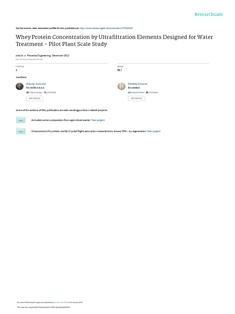 Whey Protein Concentration via Ultrafiltration | PDF | Membrane ...