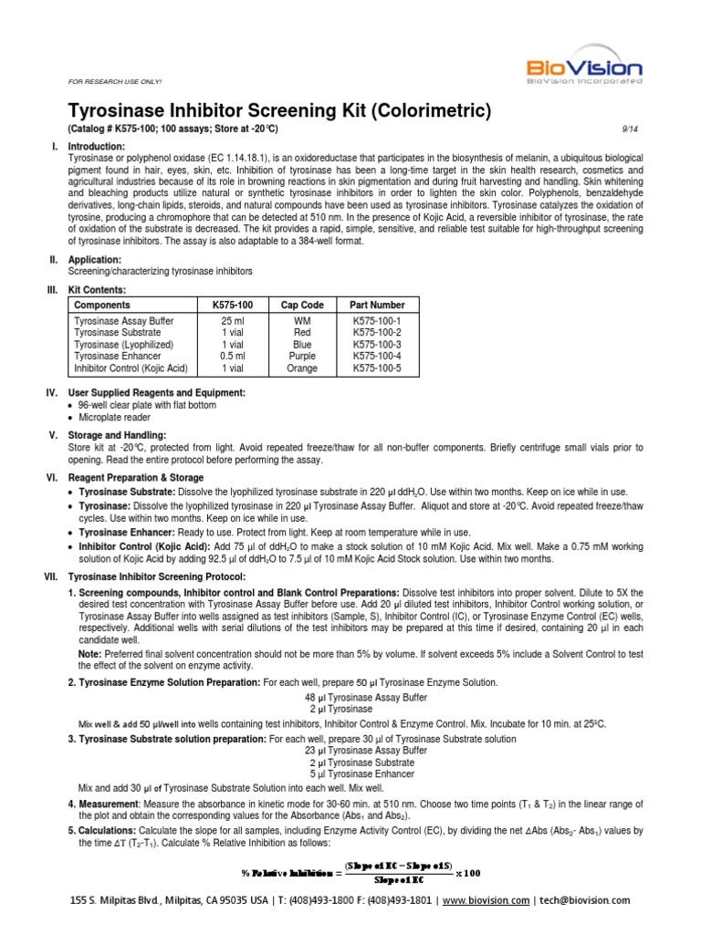 Tyrosinase Inhibitor Screening Kit (Colorimetric) : For Research Use ...