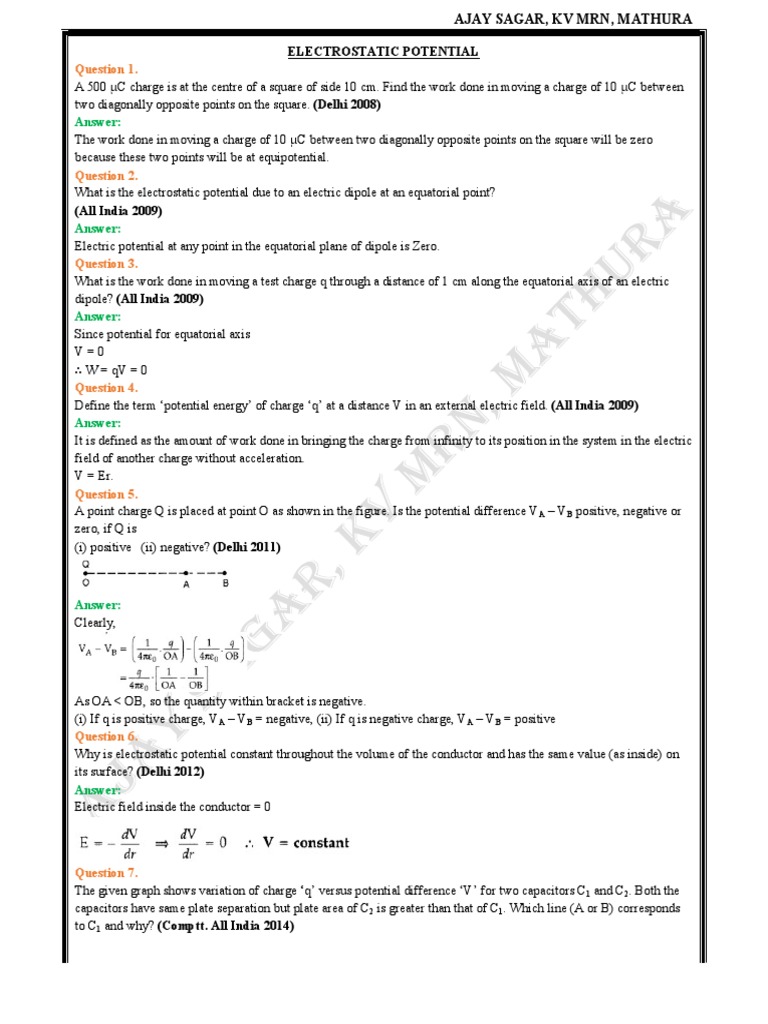 Electrostatics Potential-Problems | PDF | Electric Field | Electrostatics