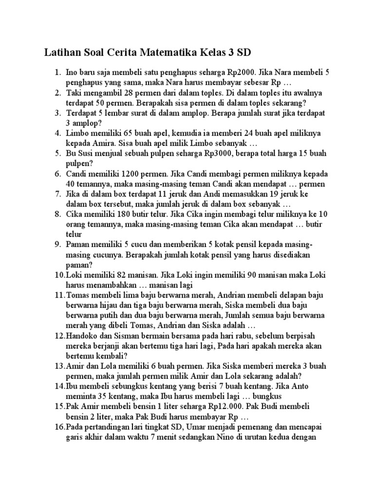 Soal Matematika Kelas 3 SD | PDF