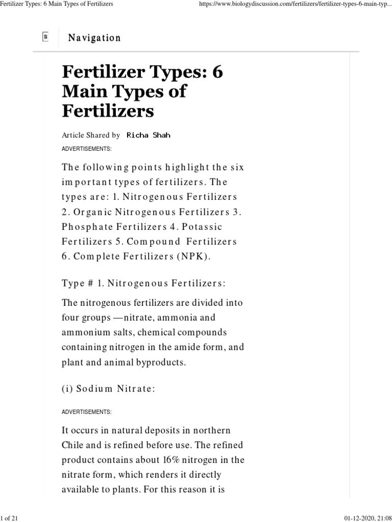 6 Essential Types of Fertilizers Explained | PDF | Fertilizer | Ammonium