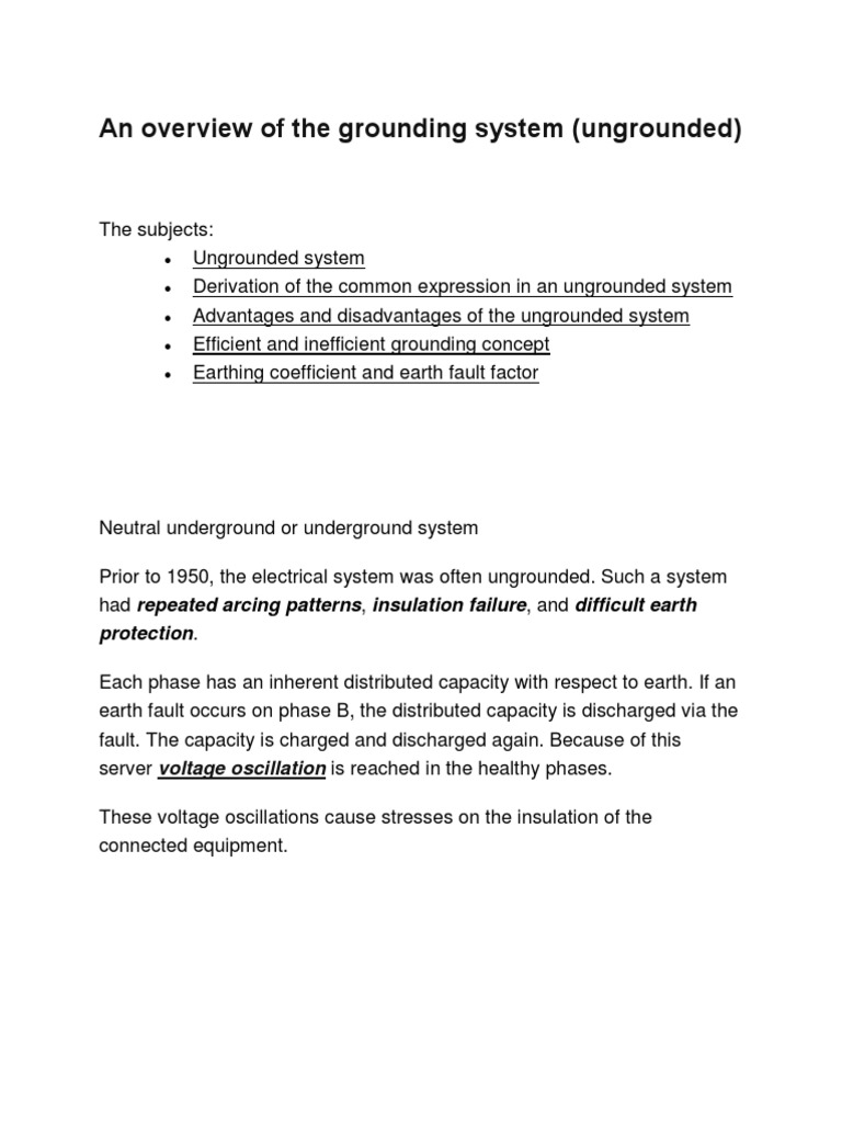 An Overview of The Grounding System (Ungrounded) | PDF | Power (Physics ...