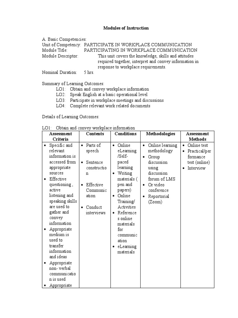 HSK Modules of Instruction 1 | PDF | Educational Technology ...