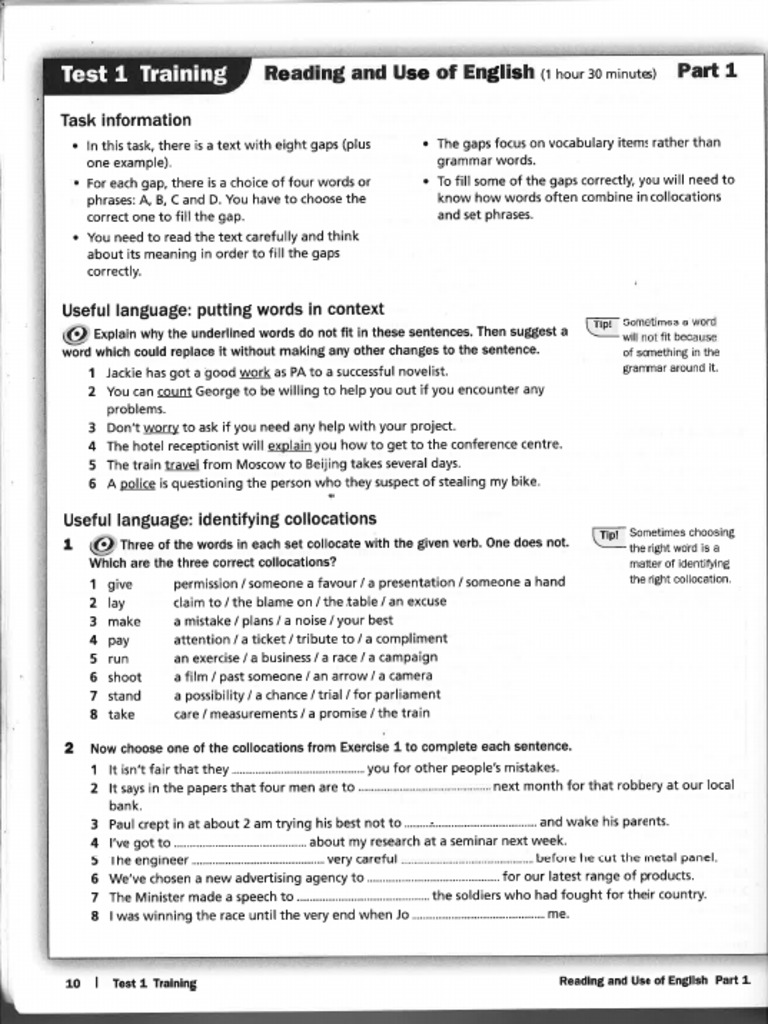CAE Trainer RUE Test 1 Parts 1 and 2 | PDF | Test (Assessment ...