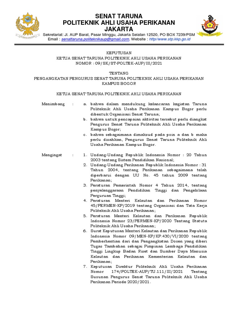 9 SK Ketua Senat Taruna Kampus Bogor | PDF