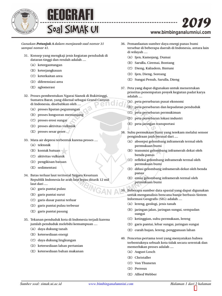 Soal SIMAK UI GEOGRAFI 2019 - Bimbingan Alumni UI | PDF Soal SIMAK UI GEOGRAFI 2019 - Bimbingan Alumni UI | PDF