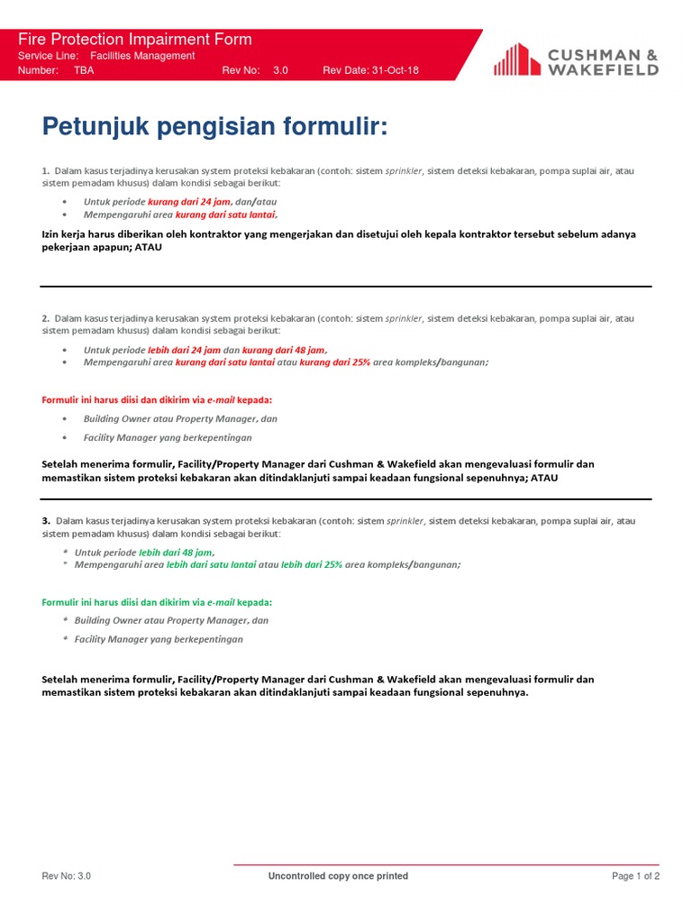 Fire Protection Impairment Form | PDF