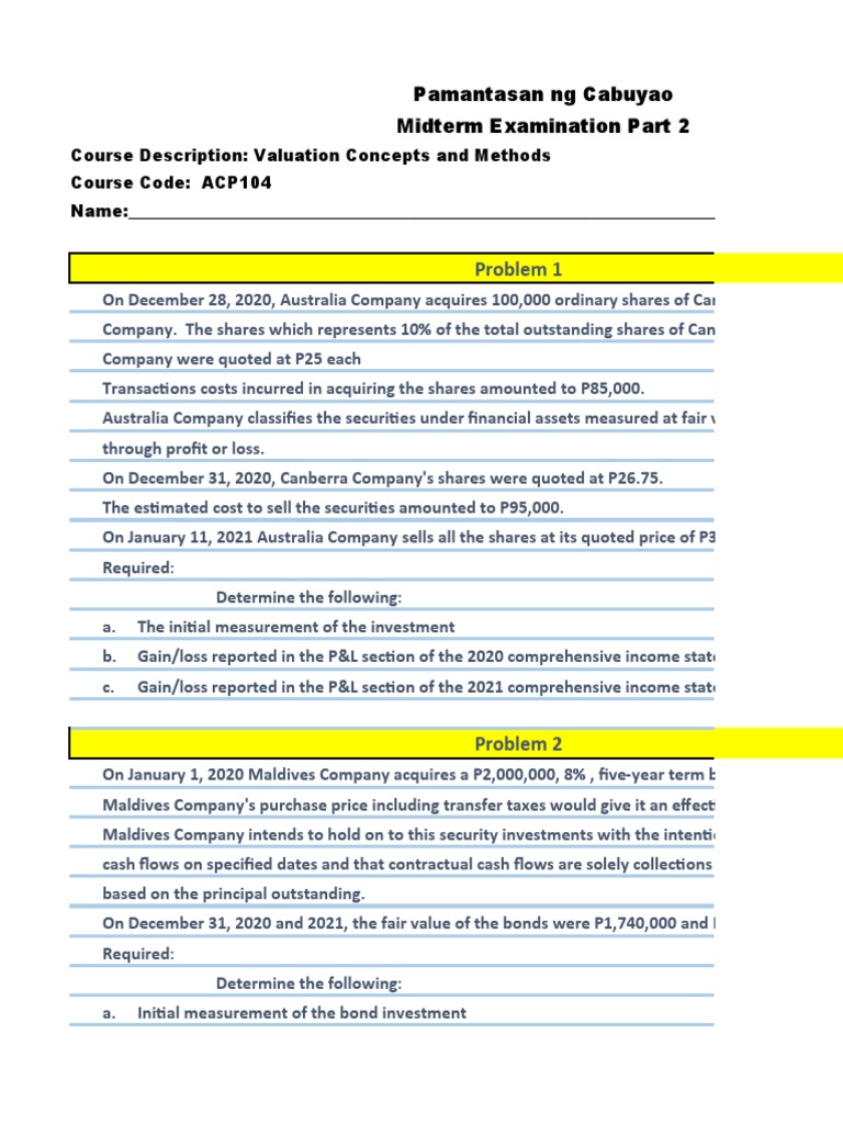 PNC Midterm Exam Valuation Ver 2 | PDF | Bonds (Finance) | Yield (Finance)