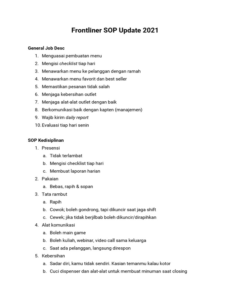 Frontliner SOP Update 2021 | PDF