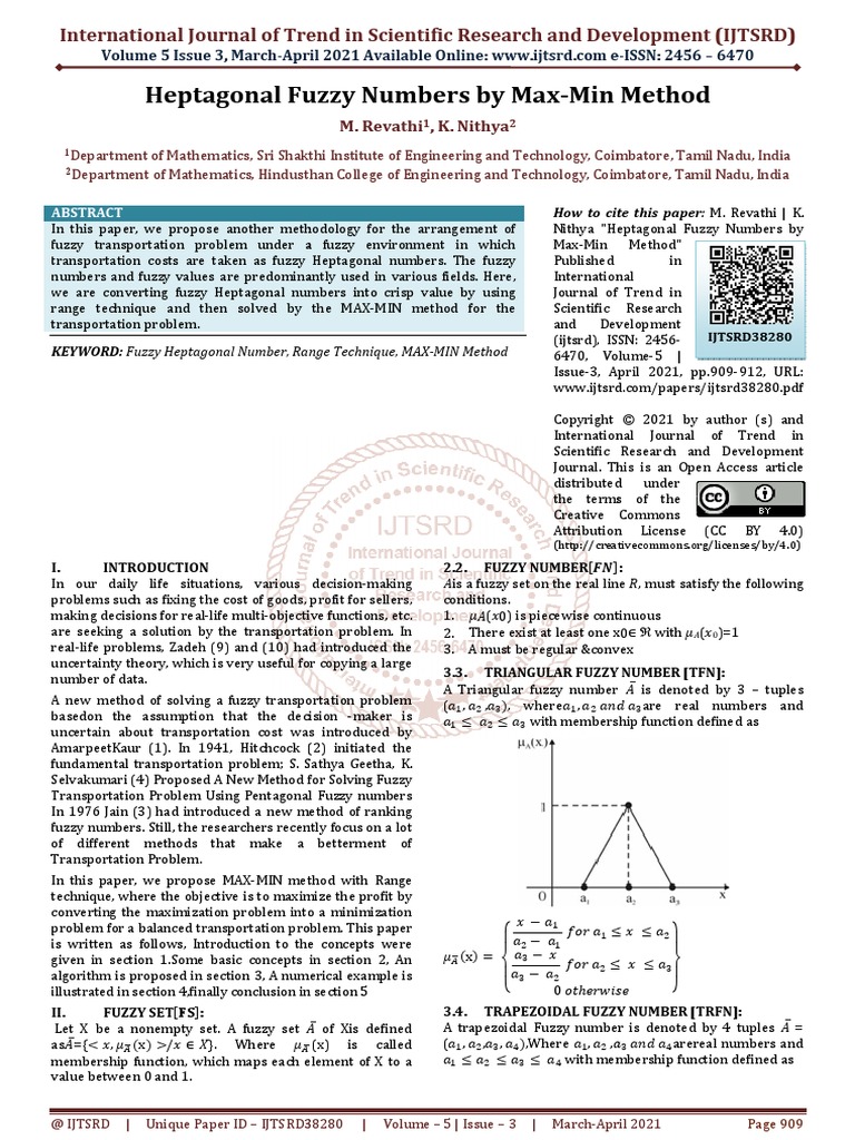 Heptagonal Fuzzy Numbers by Max Min Method | PDF | Fuzzy Logic | Mathematical Optimization