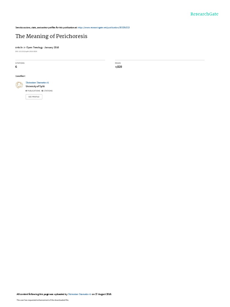 The Meaning of Perichoresis | PDF | God The Father | Trinity