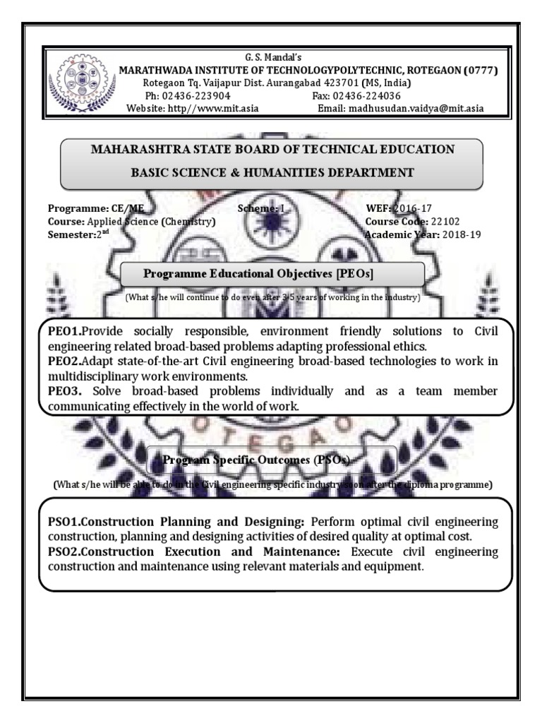 CO - PO Mapping First Semester CE | PDF | Engineering | Sustainability