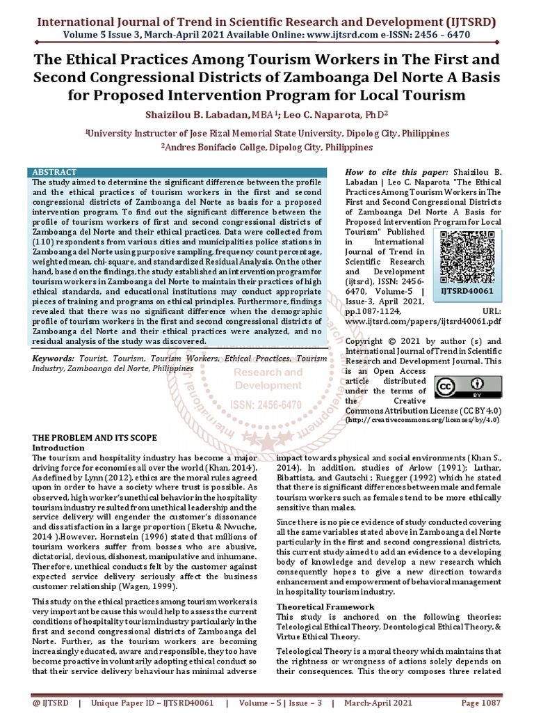 The Ethical Practices Among Tourism Workers in The First and Second ...