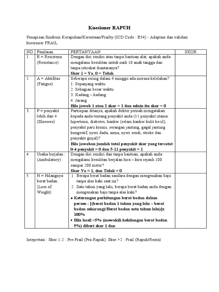 Kuesioner RAPUH | PDF | Pengembangan Diri | Kesehatan Holistik