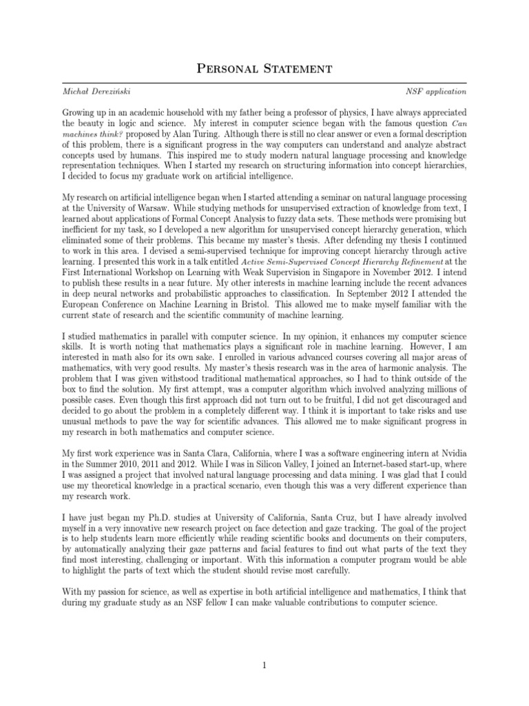 Personal Statement | PDF | Machine Learning | Artificial Intelligence