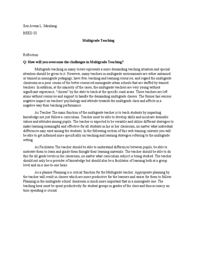 Multigrade Teaching | PDF | Teachers | Classroom