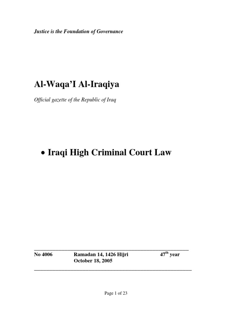 Al-Waqa'I Al-Iraqiya: Justice Is The Foundation of Governance | PDF ...
