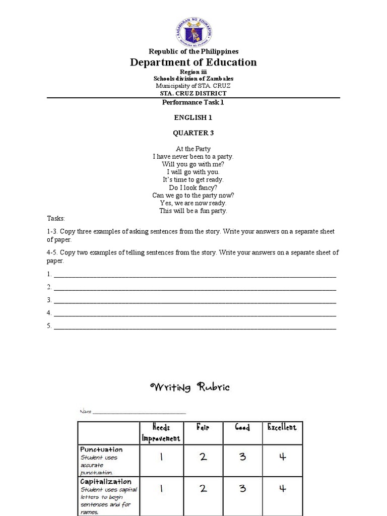 English Tasks for Grade 1 Students | PDF | Cognition | Communication