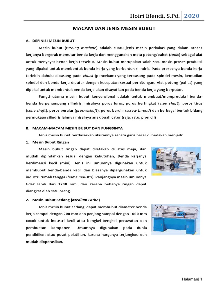 Hoiri Efendi, S.PD.: Macam Dan Jenis Mesin Bubut | PDF