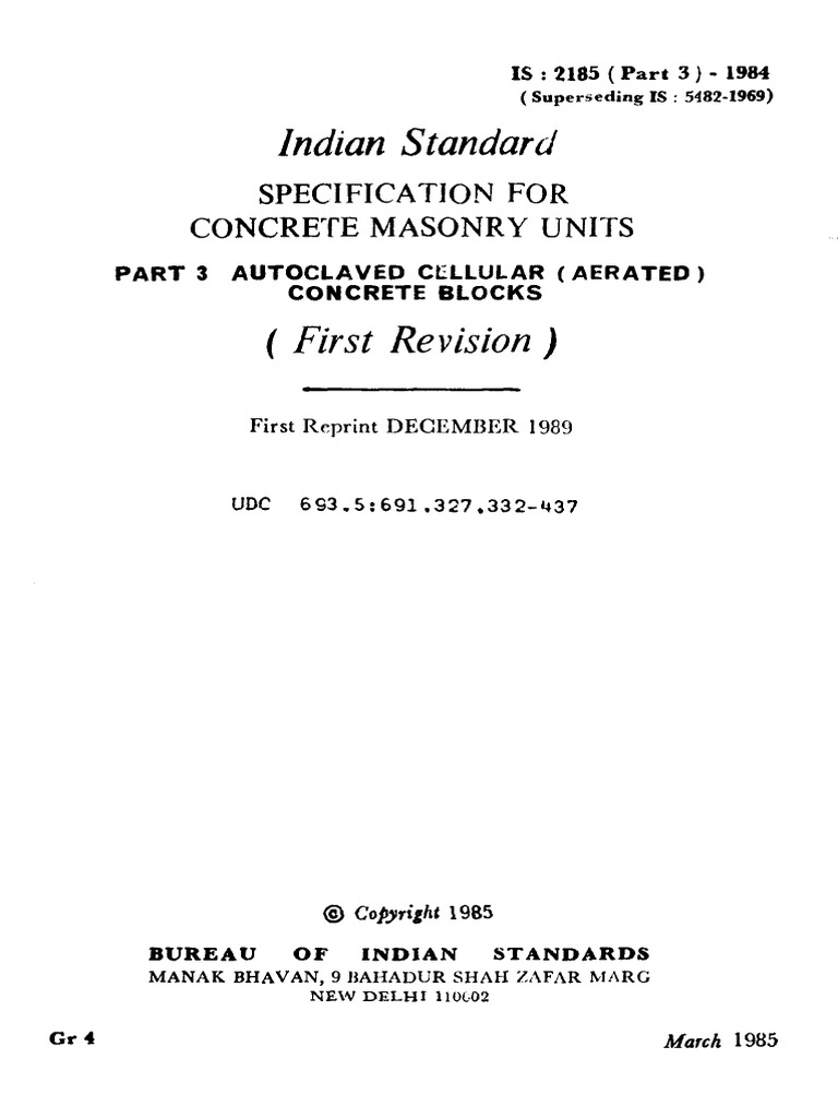 Indian Standard: Specification FOR Concrete Masonry Units | PDF ...