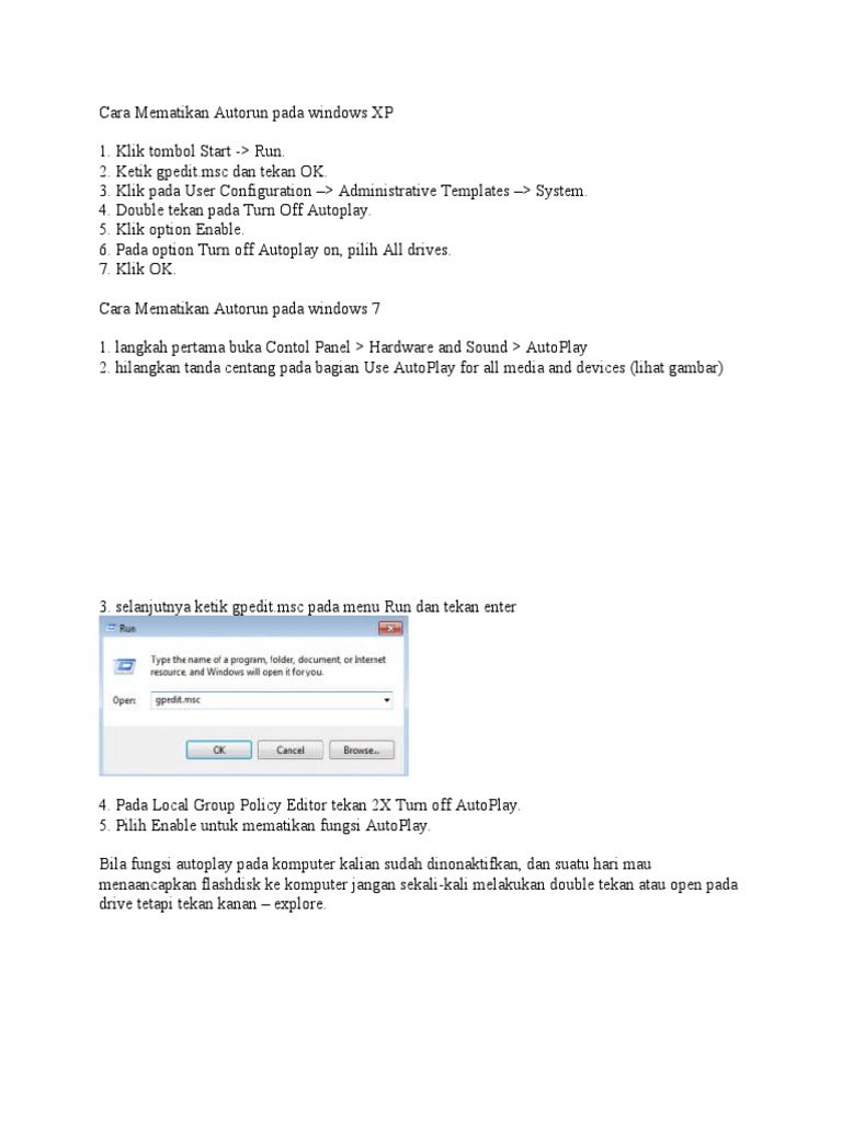 Cara Mematikan Autorun Pada Windows XP | PDF