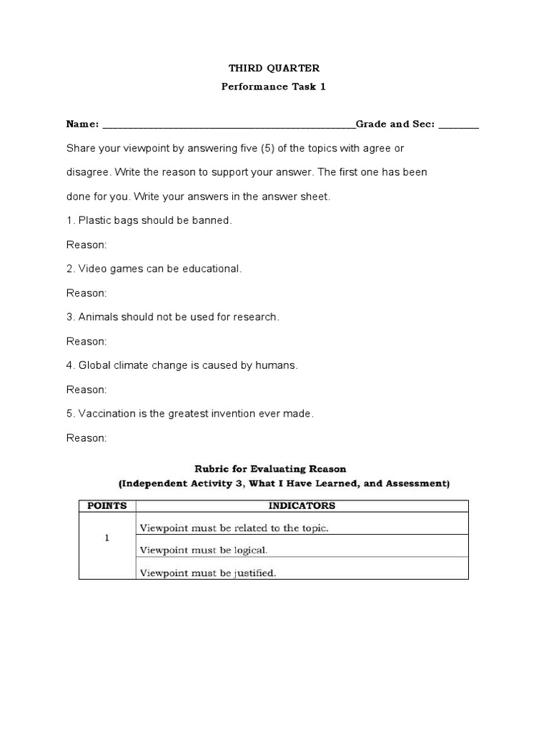 Q3 ENGLISH PERFORMANCE TASK Wid RUBRICS GRADE6 LSES | PDF