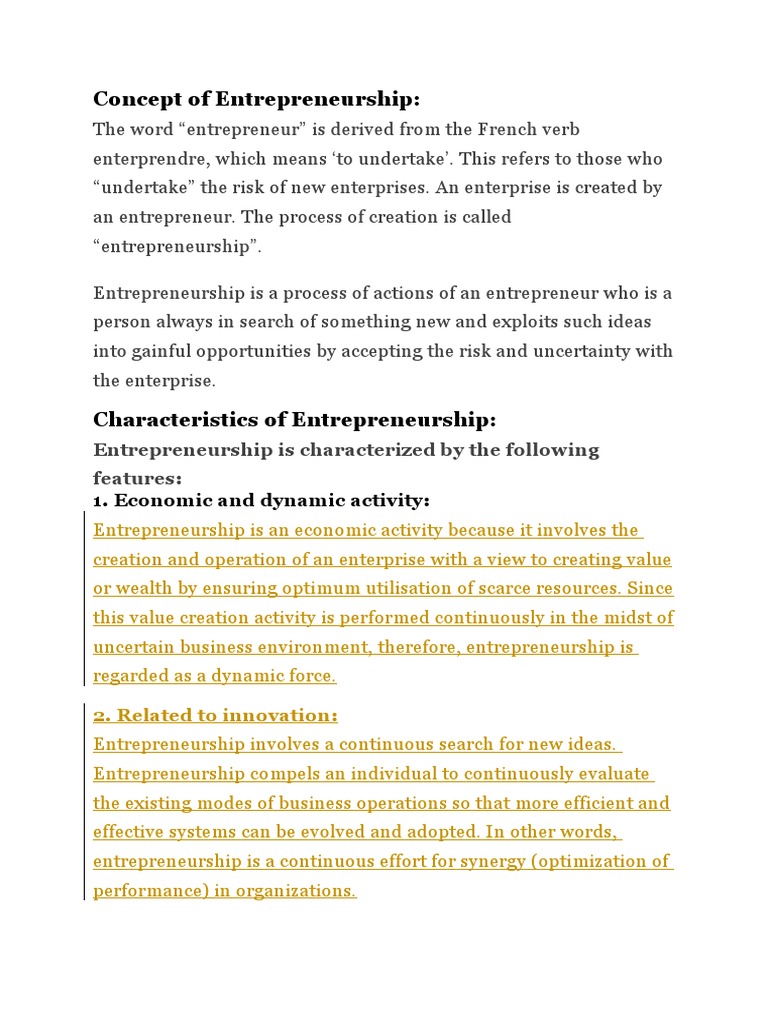 Concept of Entrepreneurship | Download Free PDF | Entrepreneurship ...