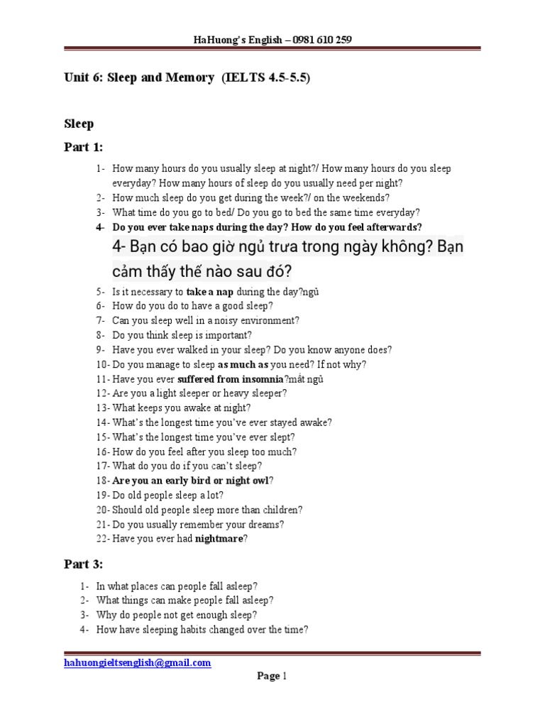 Sleep and Memory Speaking Tasks | PDF | Sleep | Memory