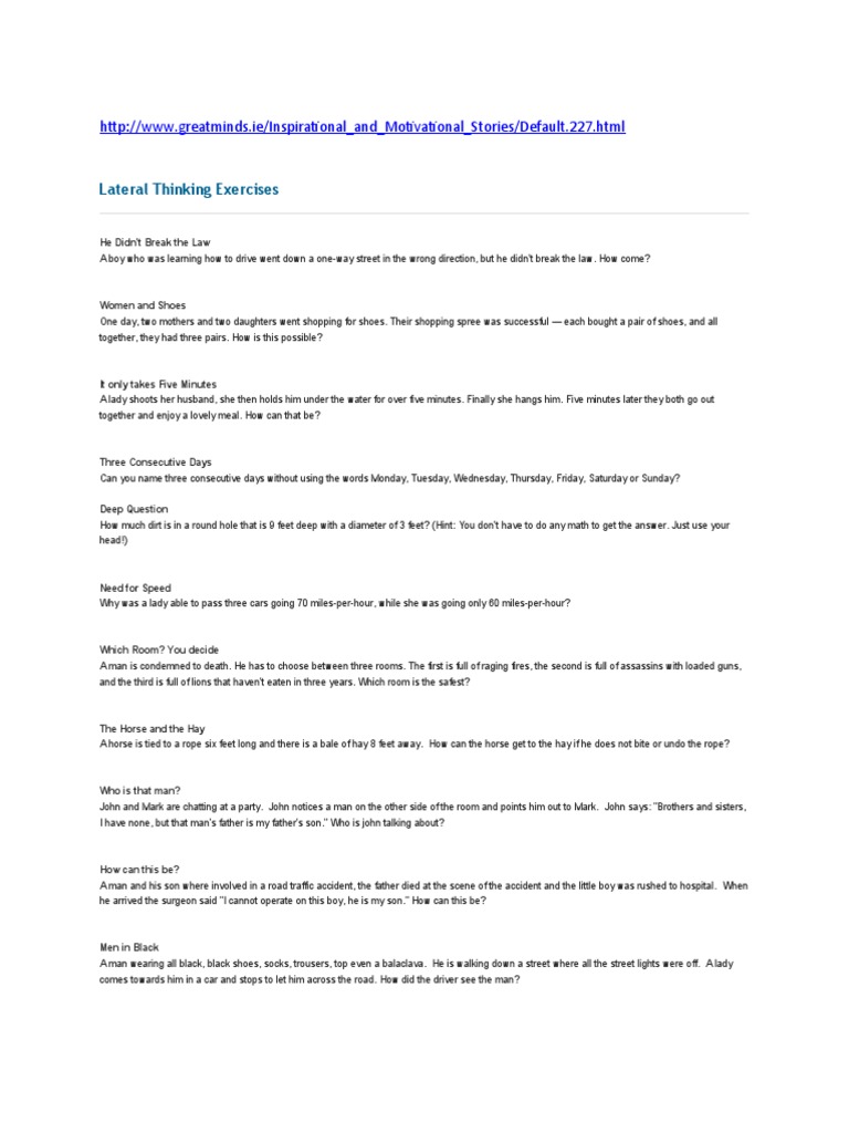 Lateral Thinking Puzzles and Answers | PDF | Hay
