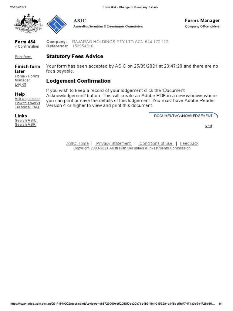 Form 484 - Change To Company Details | PDF