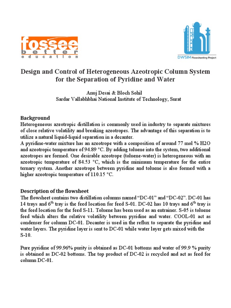 Design and Control of Heterogeneous Azeotropic Column System For The ...