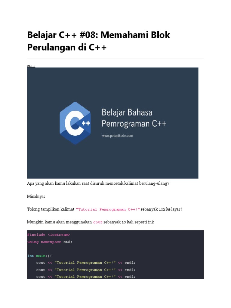 Belajar C++ #08 Memahami Blok Perulangan Di C++ | PDF Belajar C++ #08 Memahami Blok Perulangan Di C++ | PDF