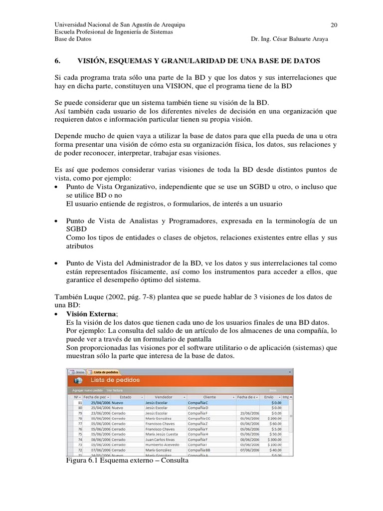Visión general de los esquemas, granularidad y niveles de abstracción en una base de datos | PDF ...