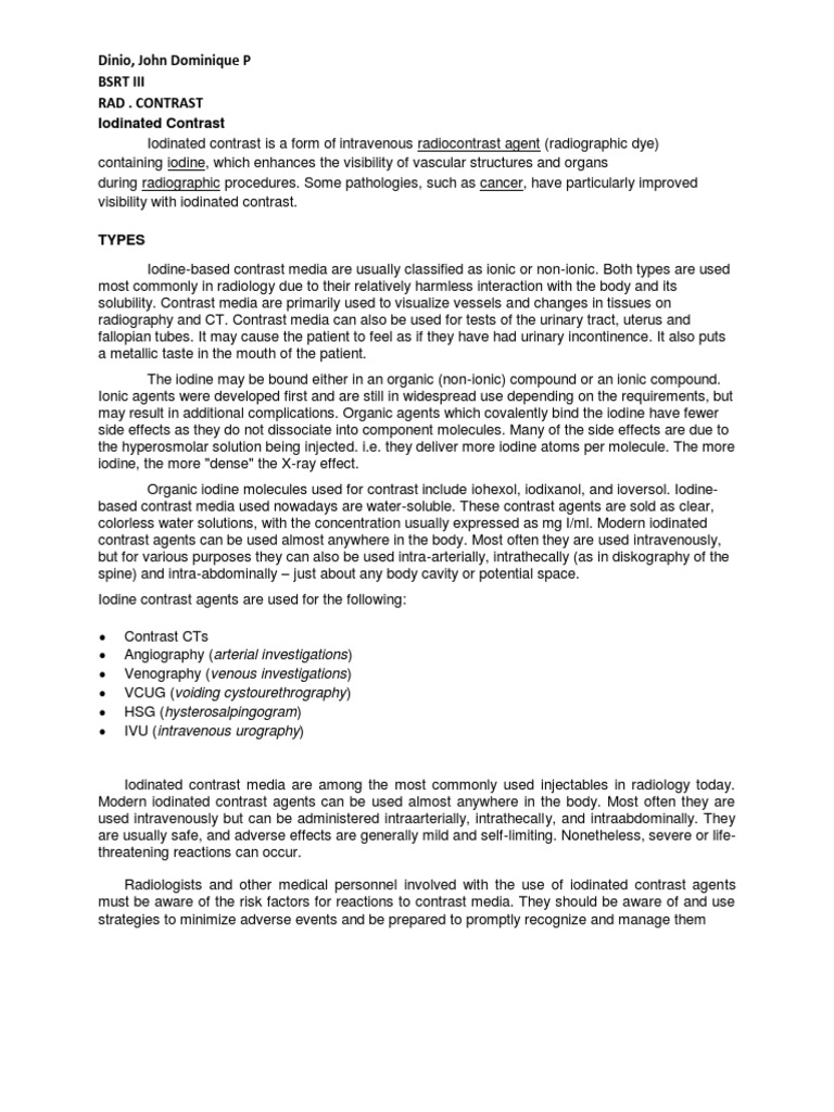 Dinio Rad Contrast | PDF | Medical Imaging | Radiography