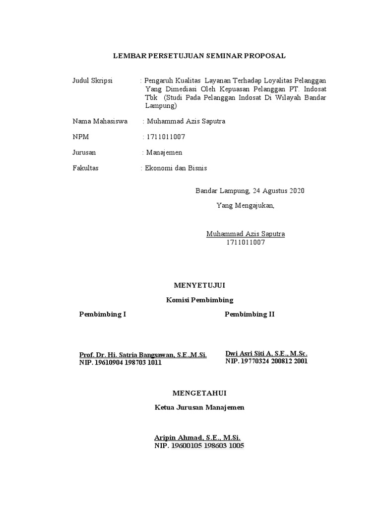 Lembar Persetujuan Seminar Proposal-Azis | PDF
