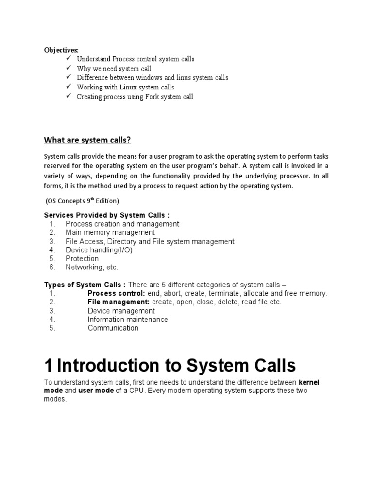 System Calls Lab Manual | PDF | Operating System | Kernel (Operating System)