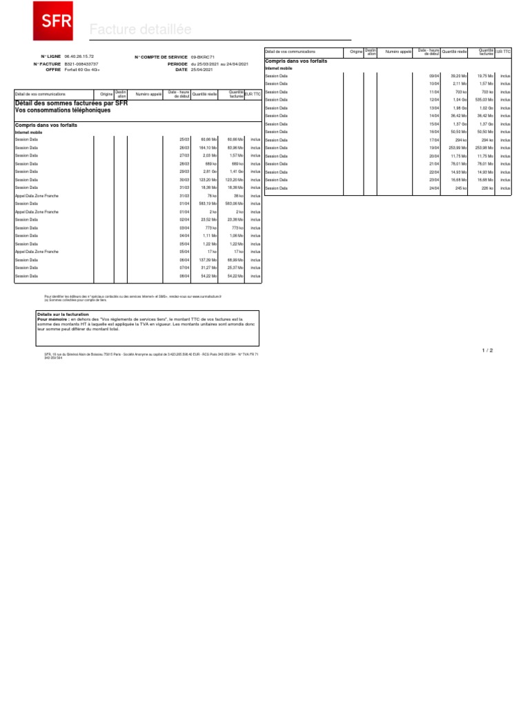 SFR Facture Detail B321 008433737 | PDF | Impôts | Business