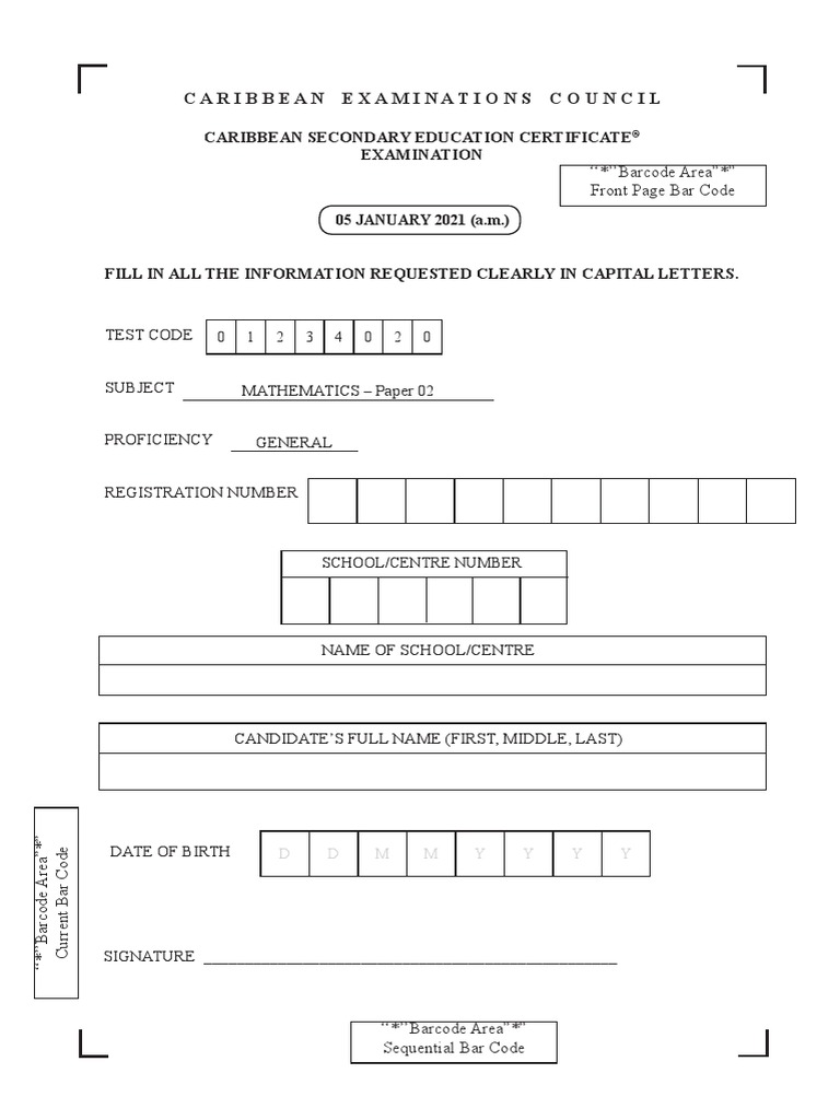 Csec Mathematics January 2021 Paper 2 | PDF | Sine | Trigonometric ...