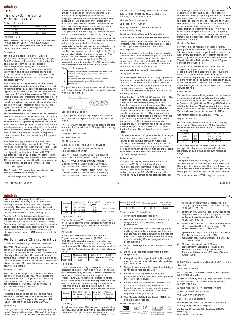 H-046-003249-00 TSH (CLIA) English Mindray | PDF | Thyroid Stimulating ...